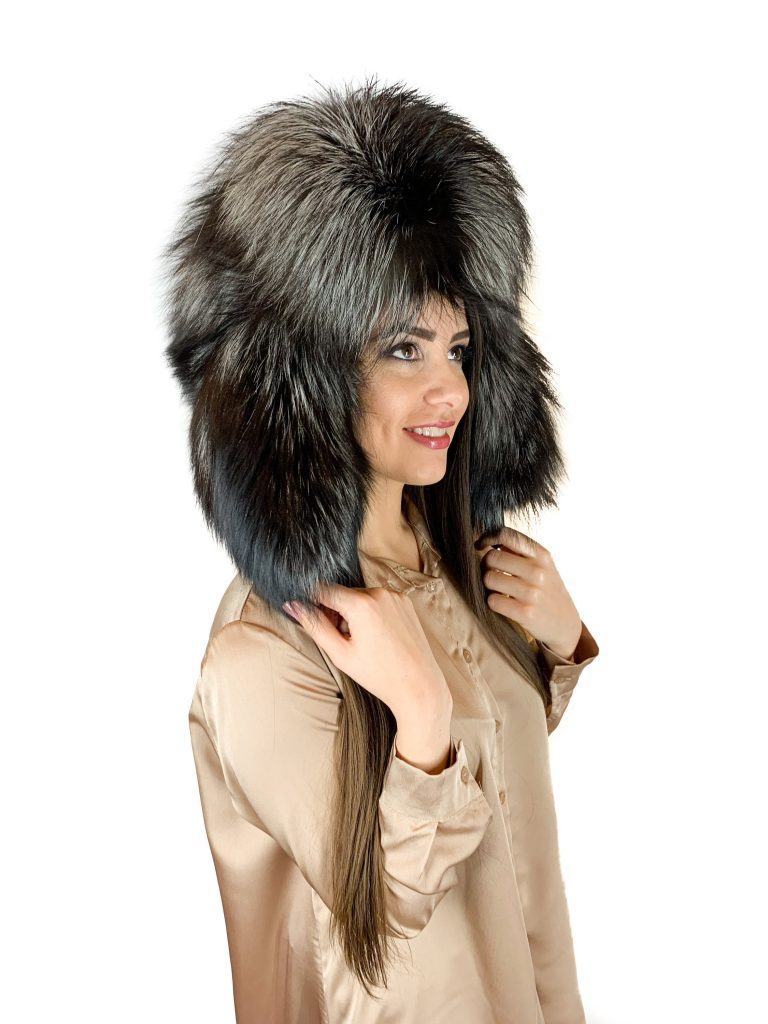 Silver Fox Fur Full Trapper Hat Adjustable Saga Furs Aviator Hat – ZenoFurs